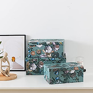 Soul & Lane Decorative Storage Cardboard Boxes with Lids | Elegance in Bloom - Set of 3 | Floral Moody Paperboard Nesting Boxes
