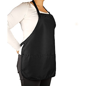 NuFazes Adjustable Bib Apron Spun Poly-Commercial, Restaurant Kitchen 3 Pocket in Black - 12 Pack
