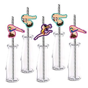 Gymnastics Party Straw Decor, 24-Pack Gymnast Baby Shower Kids Birthday Party Decorations, Paper Decorative Straws