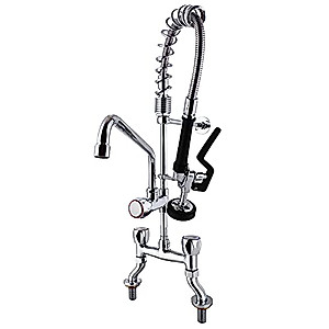 MS Commercial Kitchen Sink Faucet with Sprayer 4-8 Inch Adjustable Center Deck Mount 25'' Height Brass Pre Rinse Unit with Spray Valve and 8 inch Add on Spout Fit for Restaurant Hotel Laundry Sink