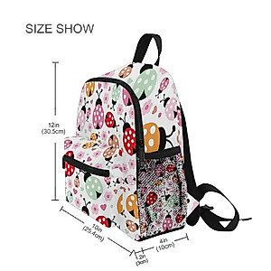 Selerdon Kid's Toddler Backpack Ladybugs Polka Dots Flowers Schoolbag for Cute Boys Girls, Daycare School Children Kindergarten Bag Preschool Nursery Travel Purse Bag