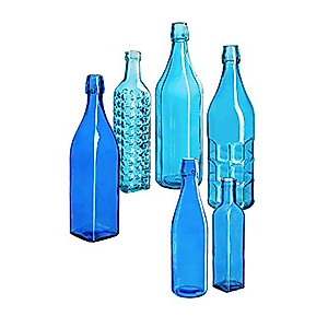 Evergreen Garden Brilliant Blue Glass Bottles, Set of 6