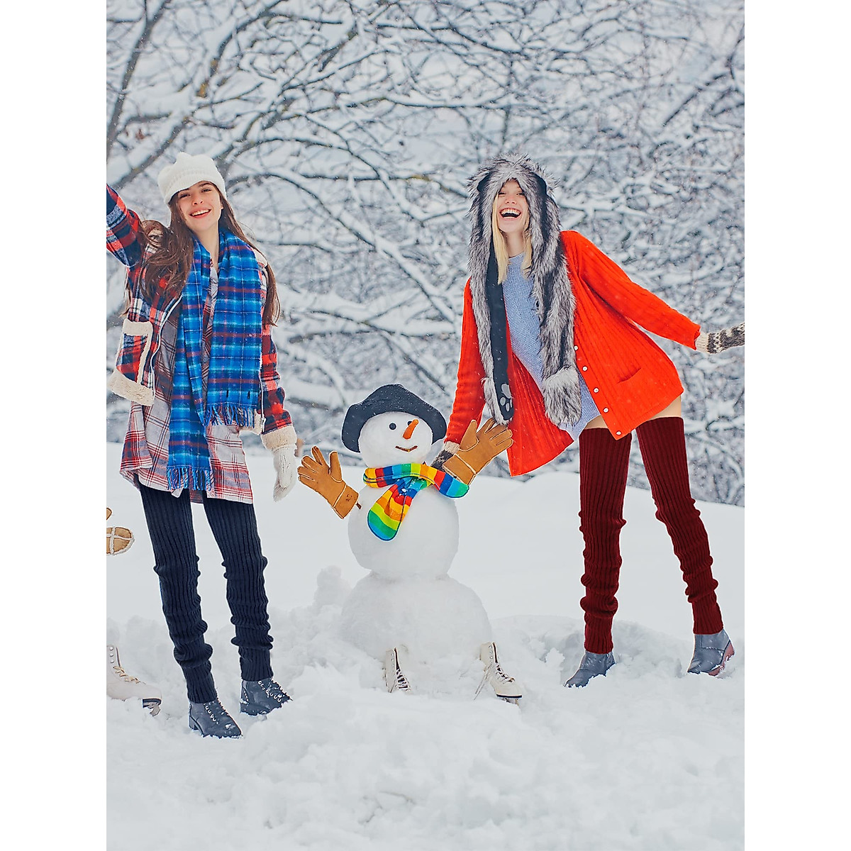 Giegxin 6 Pairs Winter Knee Leg Warmers Women Thick Extra Long Knitted Thigh High Sock Warmers Girls(Black White Dark Grey Light Grey Blue Red)