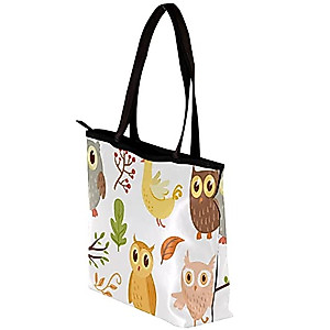 Women's Large Size Canvas Shoulder Bag Hobo Crossbody Handbag Casual Tote, Cartoon Owl Hen