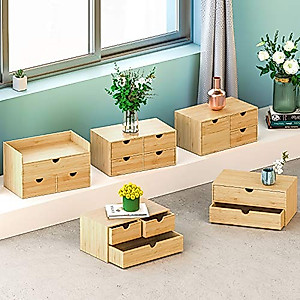 Wisuce 100% Original Bamboo Desk Organizer, Mini Bamboo Desk Drawer Tabletop Storage Organization Box for Office Home Toiletries Supplies Vanity, No Assembly Required (3 Drawer with Shelf)