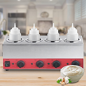 EASYROSE Electric Sauce Warmer Squeeze Bottle Warmer Nacho Cheese Dispenser Warmer, Jam Chocolate Butter Preservation Machine 105-195℉, 110V (4 Grids)