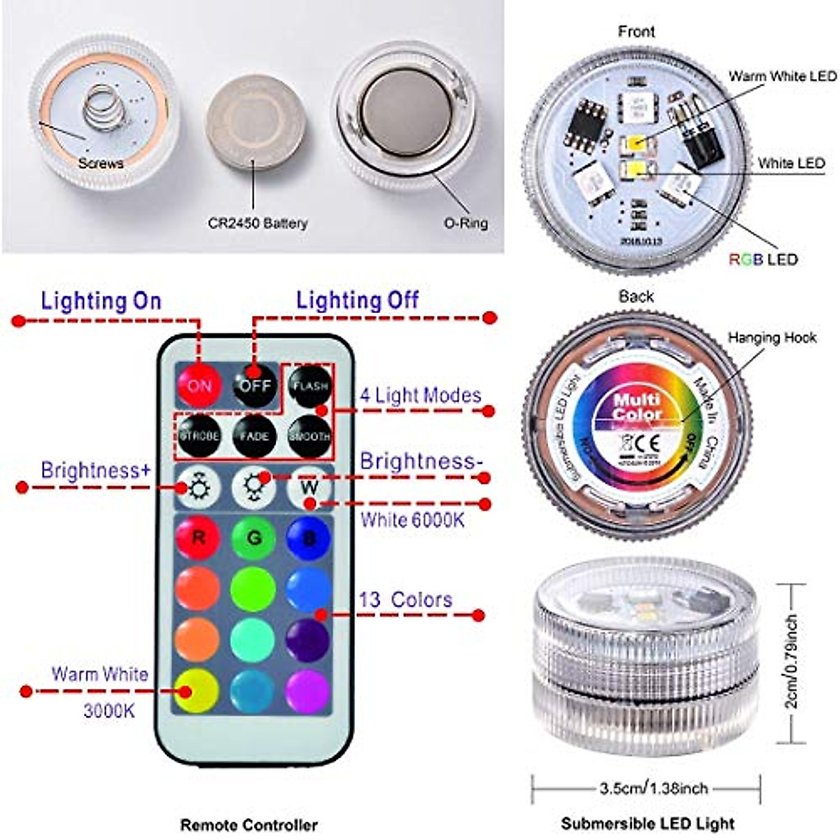 KUCAM Mini Submersible LED Lights, Waterproof Small LED Tea Lights Candle with Remote Battery Operated,RGB Color Changing for Vase Home Party Wedding Table Centerpieces,10 Pack
