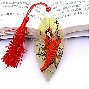 Fascola Leaf Bookmarks - Made of Real Leaves 4PCs Landscape Vein Bookmark with Traditional Chinese Painting Business Gift