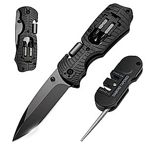 GODCRAE Gifts for Men Dad, Pocket Multitool Knife with 1/4-Inch Hex Drive, 2 Flathead Bits 2 Crosshead Bits Whetstone Unique Gifts for Christma Birthday Valentines Day Fathers Day