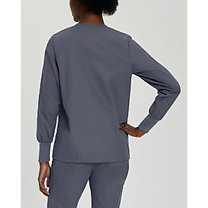 Landau Essentials Relaxed Fit 4-Pocket Snap-Front Scrub Jacket for Women 7525 Steel Grey