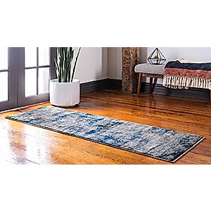 Unique Loom Mystic Collection Area Rug - Seine (2'x 6' Runner, Navy Blue/ Beige)