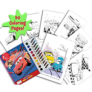 Disney / Pixar Cars Deluxe Poster Paint & Color - Coloring Book for kids, 80 illustrations, 10 watercolor paints, 12 crayons, 1 paint brush