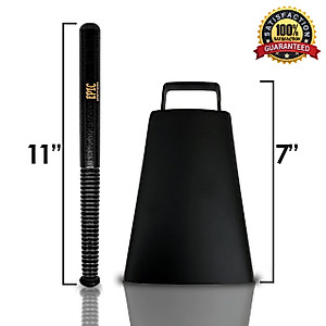 Cow bell with Handle 7 inches and 11” Cowbell Beater Stick - Made of Steel - Antique Cow bells Noise Makers for Football Games, Sporting Events, Celebrating and More (Matte Black)