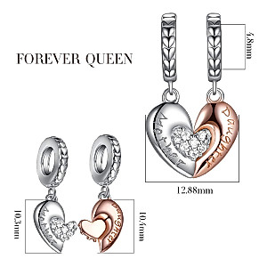 FOREVER QUEEN Mom Mother Daughter Heart Love Charms Dangle Charm Bead Set Fit Pandora Bracelet for European Snake Chain 925 Sterling Silver Pendant for Necklace