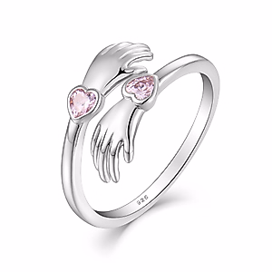 STARCHENIE Hug Ring 925 Sterling Silver Open Adjustable Hugging Hands Ring for Women Size 10