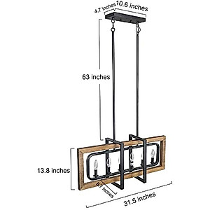 LOG BARN Farmhouse Chandelier, Pendant Lighting for Kitchen Island in Distressed Wood and Black Metal Finish, Ceiling Hanging Fixture for Dining Room