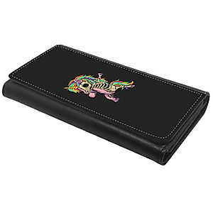 Trofung (Unicorn Skeleton-2) women's Patterned Leather Buckle Trifold Wallet Bag Pouch Holster With Credit Card Holder insurance for smartphones