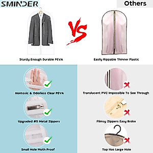 Garment Bags for Hanging Clothes, SMINDER Clear Plastic Bags Full Zipper Suit Bags PEVA Breathable Lightweight Garment Covers for Closet Storage, Suitable for Shirts, Jackets, Gowns (24" x 40"/8 Pack)