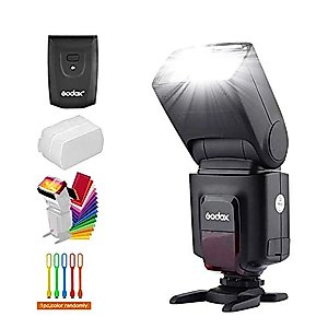 Godox Wireless 433MHz GN33 Camera Flash Speedlite with Built-in Receiver with RT Transmitter Compatible for Canon Nikon Sony Olympus Pentax Fuji DSLR Cameras with Diffuser + Filters + USB LED