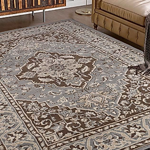Superior Indoor Area Rug, Plush Carpet Cover, Traditional Oriental Medallion, Perfect for Hallway, Entryway, Living Room, Dining, Bedroom, Office, Kitchen, Glendale Collection, 3' x 5', Grey