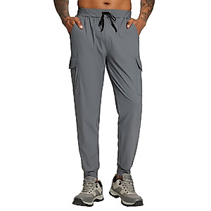 BALEAF Men's Lightweight Joggers Quick Dry Cargo Pants UPF 50+ Stretch Jogger Pants Hiking Outdoor Running Track Workout Grey L