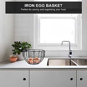 Yardwe Wire Egg Basket with Handles Metal Egg Storage Basket Chicken Eggs Holder Organizer Food Storage Container Case for Kitchen