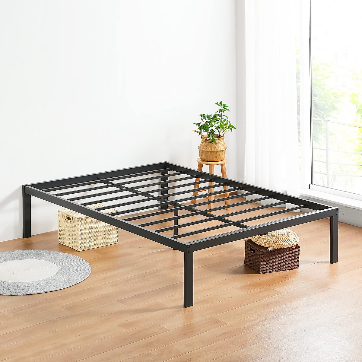 Olee Sleep 16 Inch Dura Metal Steel Slate Bed Frame, Twin XL, Black