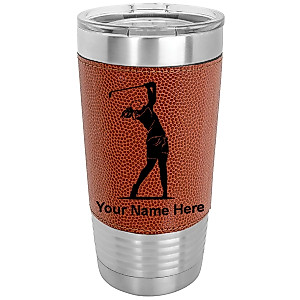 LaserGram 20oz Vacuum Insulated Tumbler Mug, Golfer Woman, Personalized Engraving Included (Faux Leather, Basketball Style)