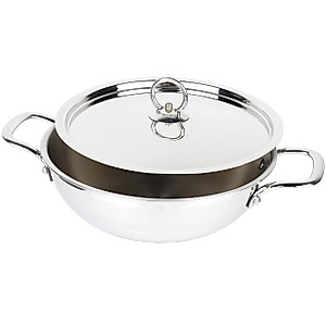 Triply Stainless Steel Kadai with Steel Lid | Everyday Pan, Stir Fry Pan with Triply Base, Saute Chef’s Pan with Glass Lid, Multipurpose Stewpot Skillet, Diameter: 24 cm, Capacity: 2.5 L (2.64 Quart)