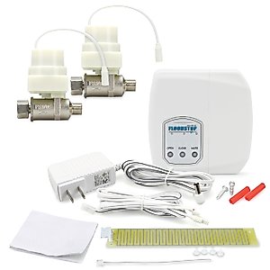 FloodStop Sink Leak Detector Kit with Automatic Water Shut-Off and Visual/Audible Alarms, 3/8" Compression, Hot & Cold Valves