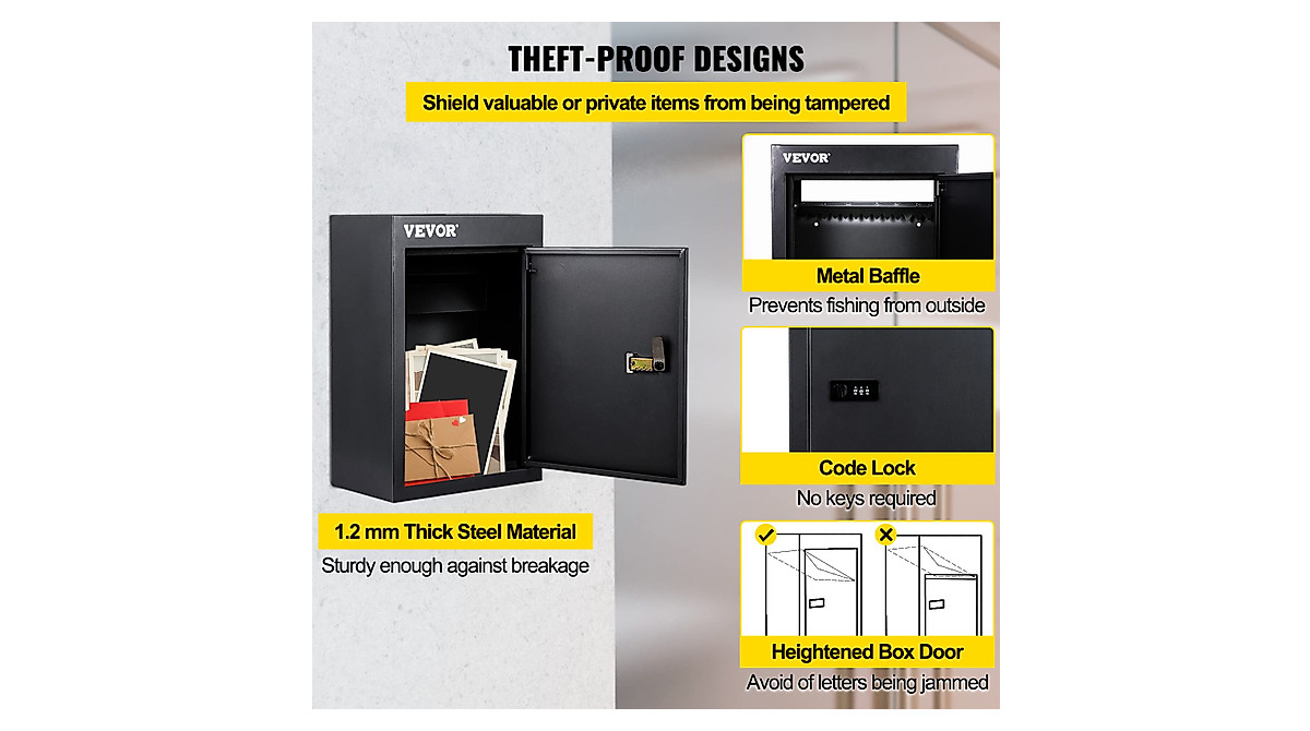 Secure Wall Mount Drop Box with Adjustable Chute - VEVOR Mailbox