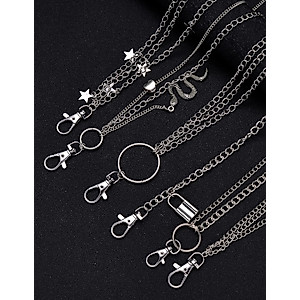 Ofeiyaa 6 Pieces Pants Chains Multi-Layer Butterfly Lock Round Star Snak Heart Jeans Chains Accessory Hip Hop Pocket Punk Goth Wallet Chain Charm Rock Belt Loop Trousers Chain for Women Men Silver