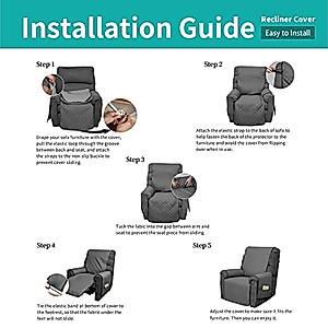 Easy-Going Waterproof Recliner Chair Sofa Cover with Pocket, 1-Piece Reversible Couch Cover for Recliner, Washable Protector with Elastic Straps for Dogs, Pets (Recliner Chair, Gray/Light Gray)