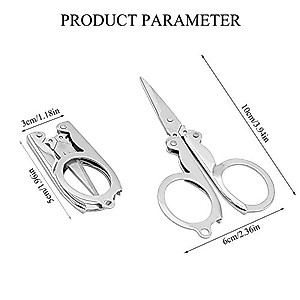 QUMENEY 4PCS Folding Scissors Portable Stainless Steel Scissors, Mini Foldable Travel Pocket Cutter, Small Compact Paper String Craft Scissors Cutter for Crafting, Camping, Emergency, Survival