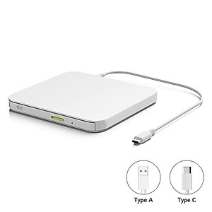 Hitachi LG External CD/DVD Drive | Portable Player Burner for Laptop, PC, Smartphone | USB Type-C | Multi OS (Window, Mac, Android, Fire) (White)