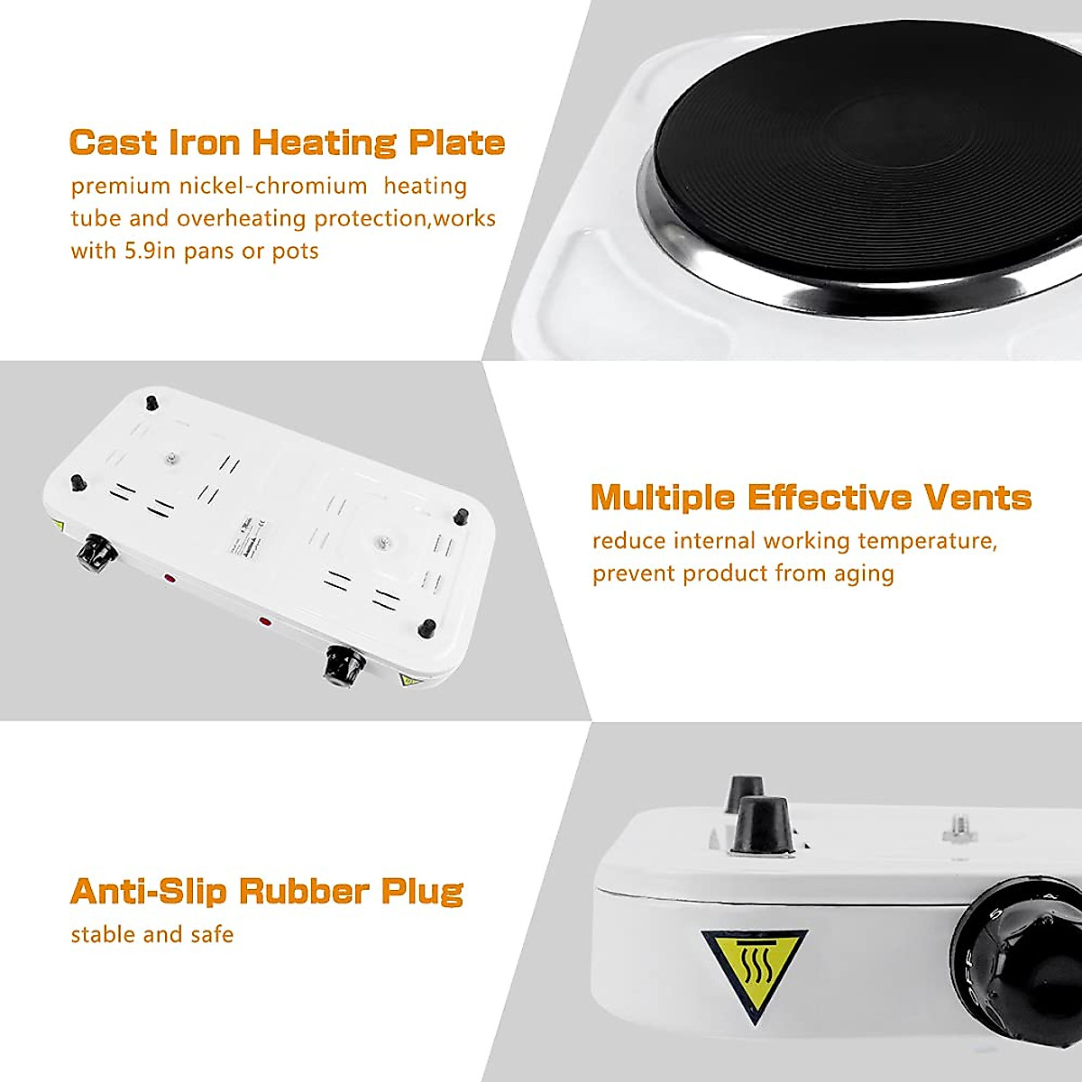 2000W Electric Hot Plate,Mini Double Burner Countertop Cooker Compatible for All Cookwares Cooking with 5 Power Adjustment,Easy to Clean,Portable for Kitchen Camping RV Hotel 110V