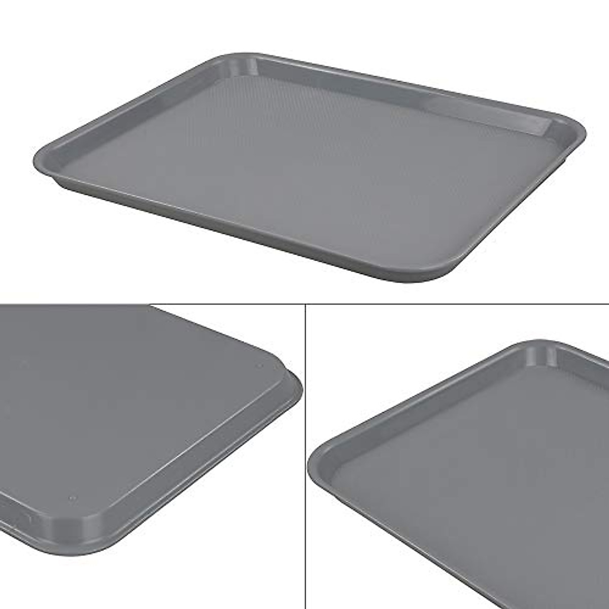 Begale Plastic Fast Food Serving Tray, Large Kitchen Dinner Tray, Set of 4, Grey