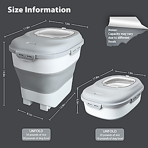 Viretec Cereal Rice Storage Containers, 20 to 50Lbs Collapsible Dry Food Dispenser Bins with Airtight Flip Lid Rolling Wheel, Kitchen Pantry to Store Sugar Flour, Dog Pet Cat Food Holder Container