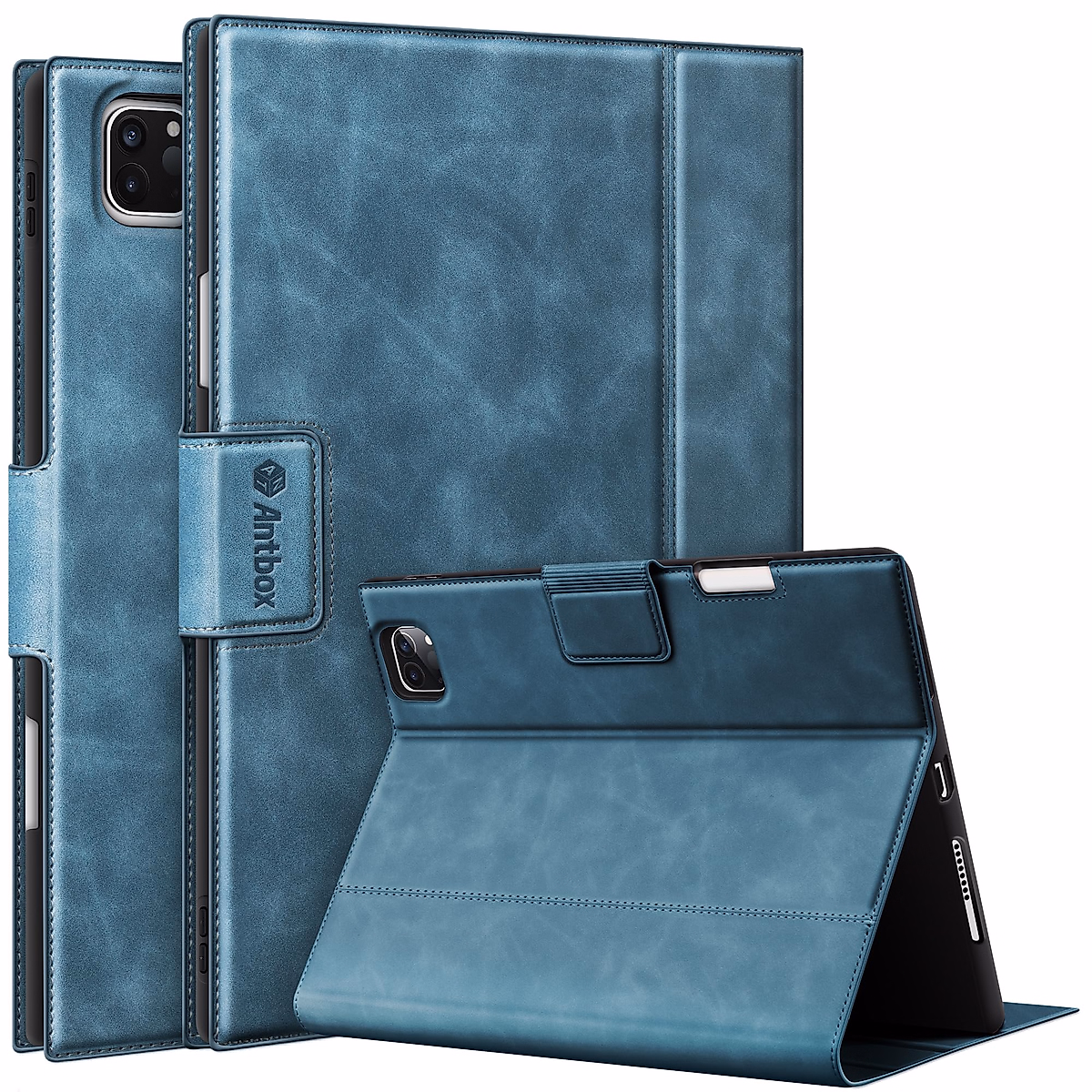 Antbox Case for iPad Pro 11 Inch 4th (2022)/3rd/2nd/1st Generation with Built-in Pencil Holder Auto Sleep/Wake Function PU Leather iPad Pro 11 Cover (Blue)