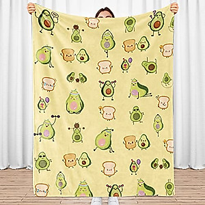 Sowide Avocado Blanket, Comfy Blanket Throw Gifts for Avocado Lovers, Soft Lightweight Green Yellow Sports Avocado Baby Toast Flannel Blanket, Cute Fuzzy Plush for Kids, Women, Couch, Bedroom, 50"x60"