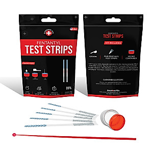 Fentanyl Test Strip Kit - Includes 5 Fentanyl Test Strips, Mixing Container, 10mg Spoon and Instructions - 5 Pack