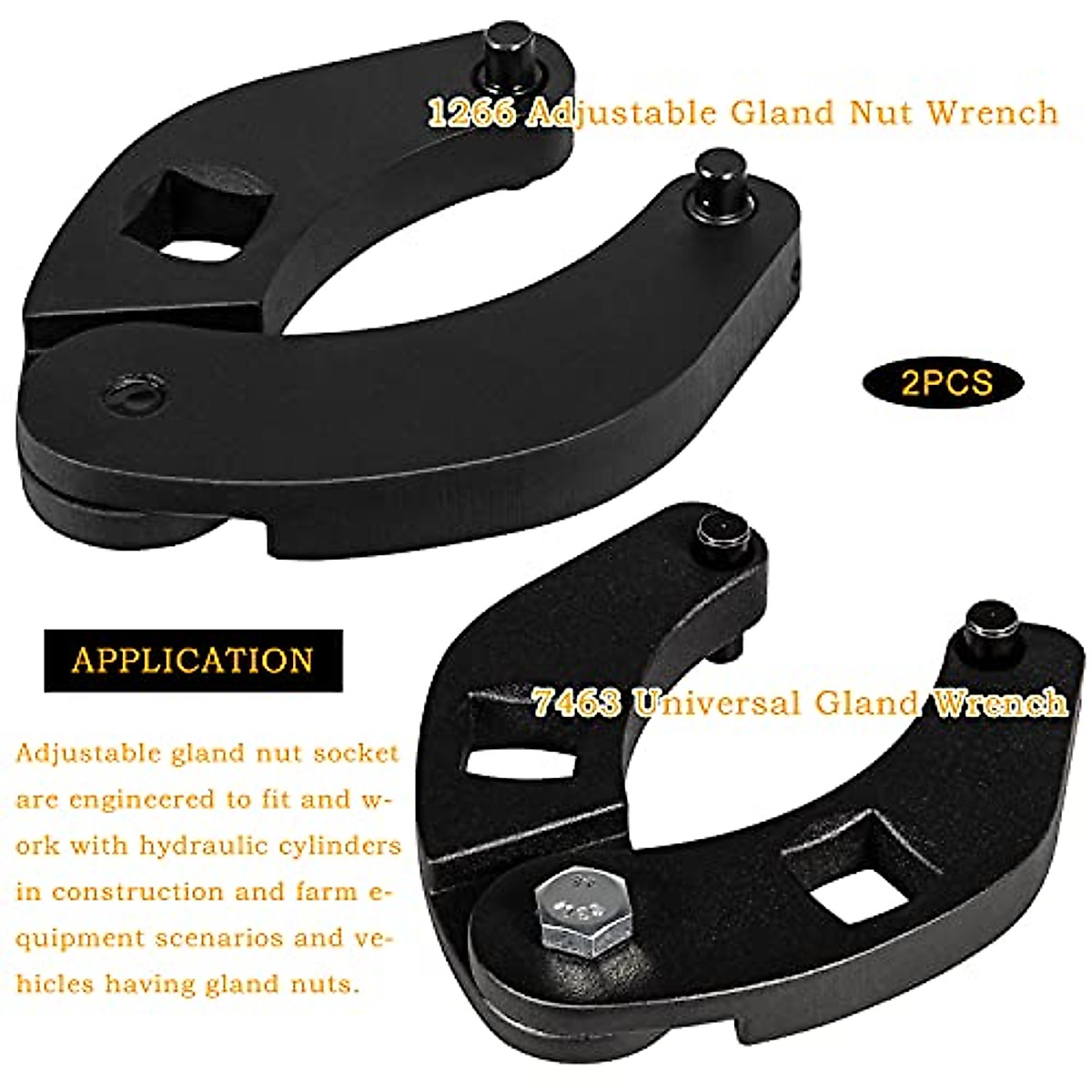 Bonbo 1266 &7463 Adjustable Gland Nut Wrench Small and Large Universal Adjustable Gland Nut Wrench for Hydraulic Cylinder (Set of 2)