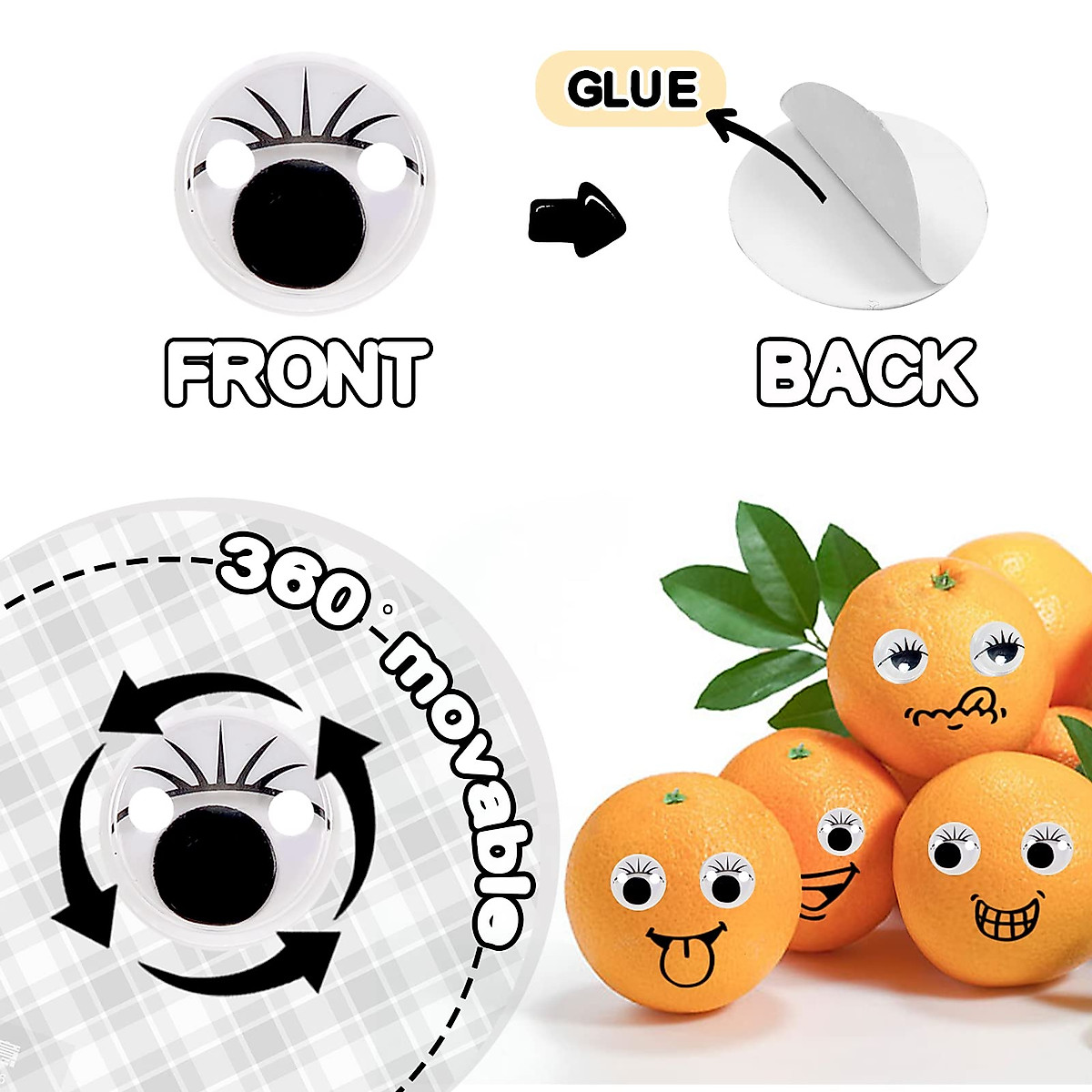 TOAOB 210pcs Black Wiggle Googly Eyes Self Adhesive with Eyelashes Round 10mm Plastic Sticker Eyes for DIY Crafts Scrapbooking Decoration