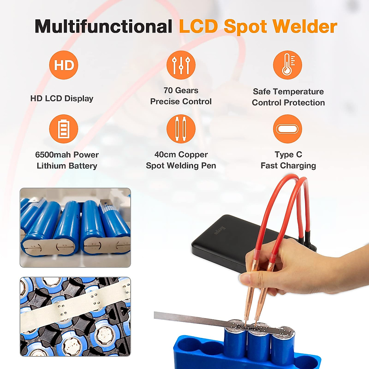 Battery Spot Welder, Portable Mini Spot Welder with LCD Screen, 11000mAh Battery Spot Welder with 80 Gears Adjustable, Spot Welding Pen, 5M Nickel Strip and USB Charging Cable for DIY Spot Welding