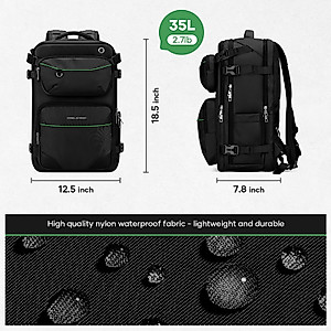 Maelstrom Travel Backpack for Men Women, 35L Carry on Backpack for Traveling on Airplane,with Belt Bag&Shoe Compartment,Waterproof Laptop Backpack fit 17”Laptop-Classic Black, Large