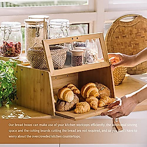 MHONFL Bamboo Bread Box For Kitchen Counter With Cutting Board, large Capacity Bread Storage Container , rustic Farmhouse Style Bread Holder For Kitchen Countertop