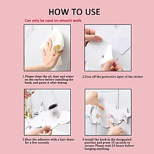 BOSGAS Adhesive Wall Hook for Kids Room,Decorative Wall Mounted Hooks Rack for Hanging Hair Clips,Headwear, Wallets,Hats,and Towels,Kids Coat Hook Rack for Boys and Girls,Easy to Use