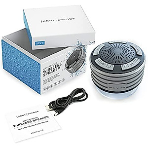 Johns Avenue Bluetooth Shower Speaker Newest Version 5.0 - Certified Waterproof - Wirelessly Pairs Easily to All Your Bluetooth Devices - with White Gift Box
