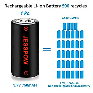 JESSPOW CR123A Rechargeable Batteries 16 Pack with Charger, Rechargeable Lithium Batteries [ 750mAh 3.7V ] for Arlo Cameras (VMC3030/VMK3200/VMS3330/3430/3530), Flashlight