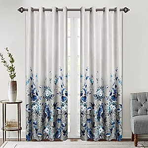 MYSKY HOME Blackout Curtains for Living Room Darkening Thermal Insulated 95 Inch Long Light Blocking Grommet Linen Curtains for Bedroom, Purple Vintage Classical Floral Printing, 1 Panel